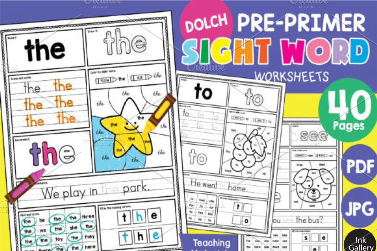Preschool Dolch Sight Word Worksheet, a Decorative Illustration by Ink ...