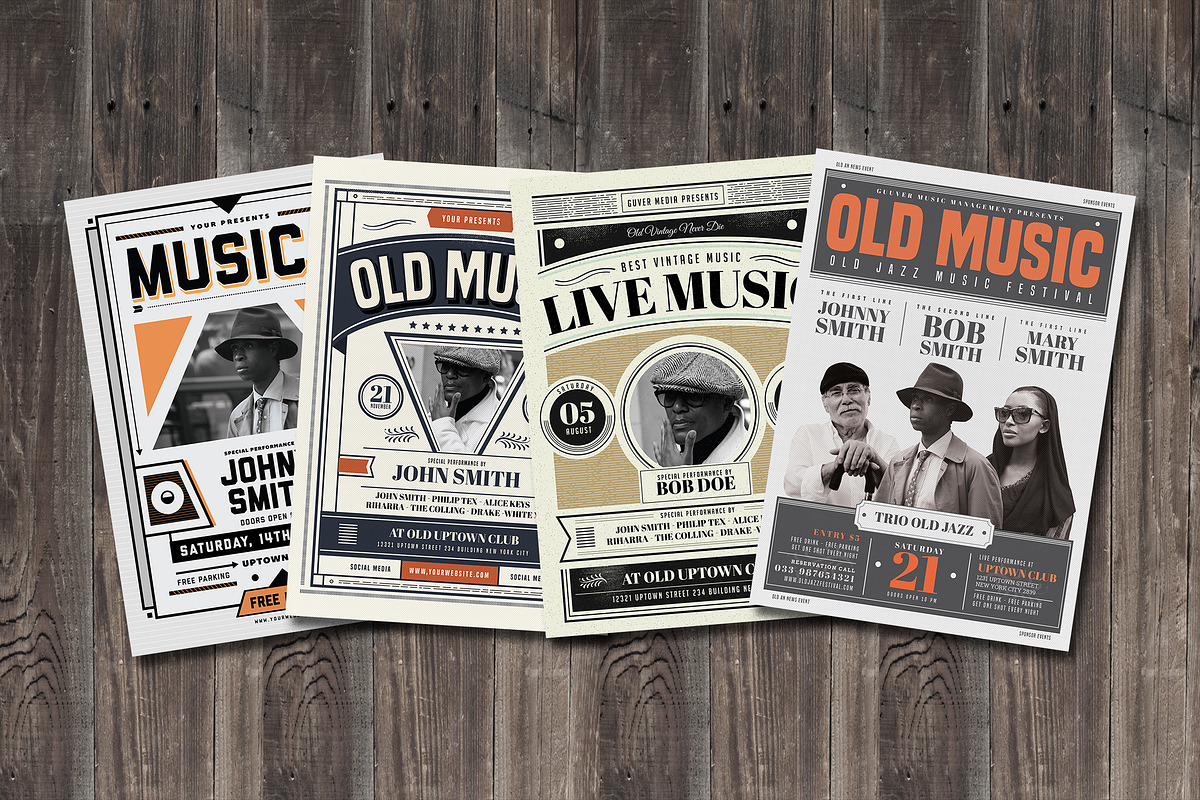 Old Vintage Music Flyer Bundle, a Flyer Template by Guuver