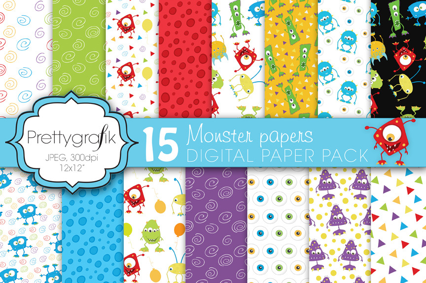 monster digital paper, commercial, a Pattern Graphic by PrettyBundles