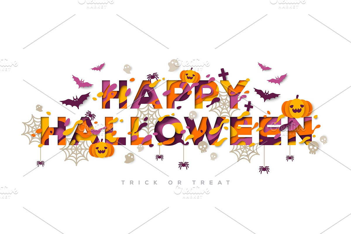 Halloween typography design with pumpkins, a Decorative Illustration by ...