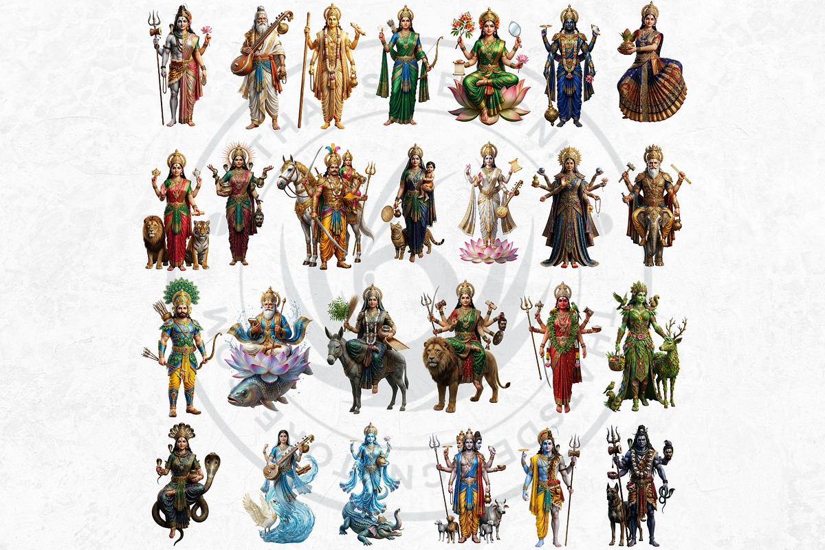 Hindu Gods Pantheon cliparts V2