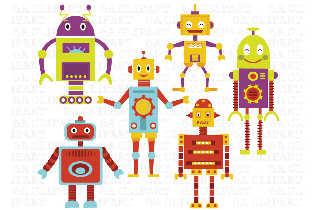Cute Robots Digital Clip Art, an Illustration by SA ClipArt