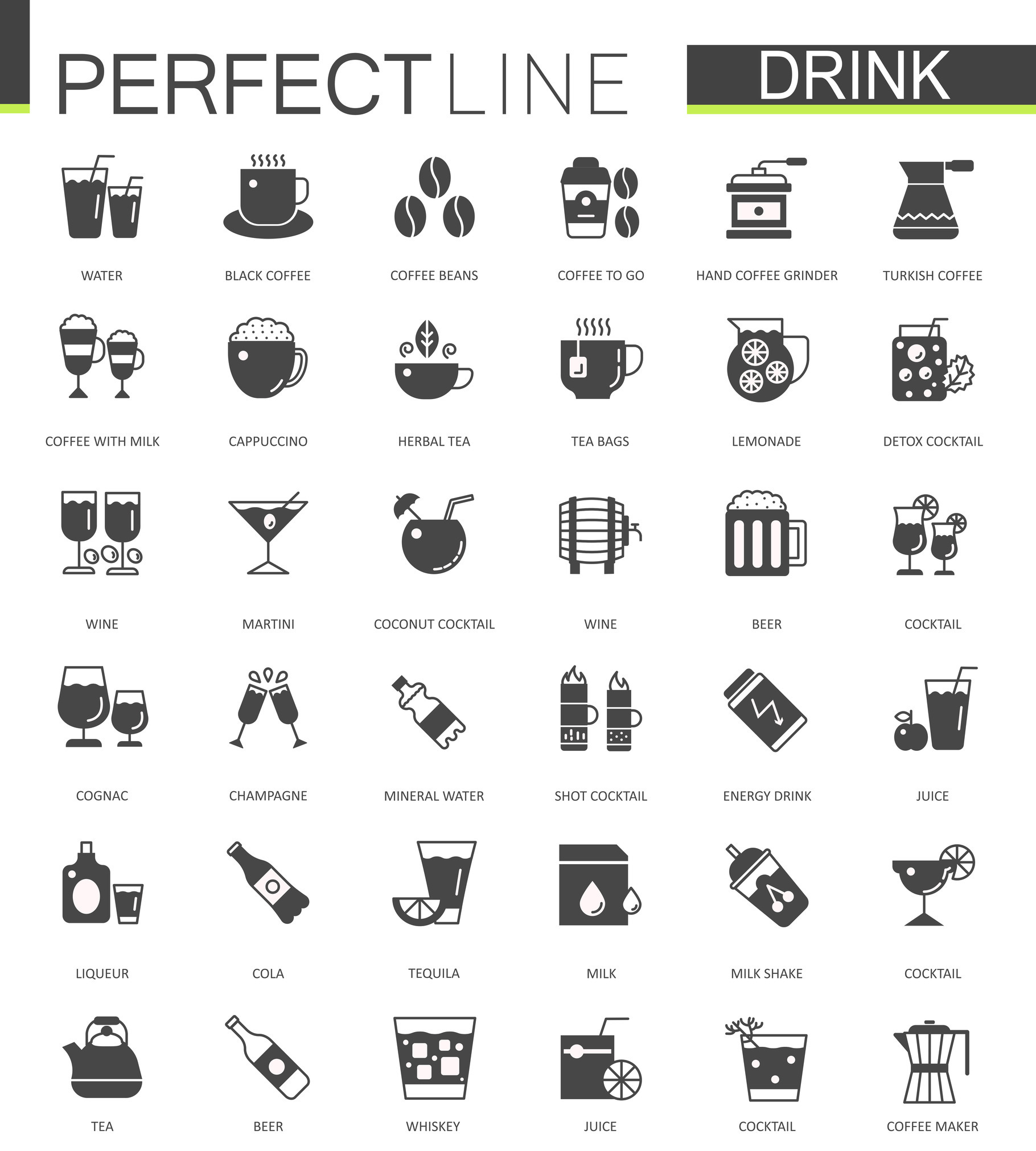 Black different drinks icons, an Icon by Lemberg Vector