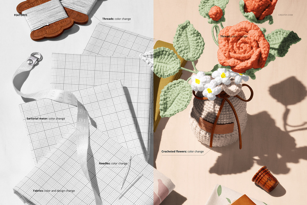Folded Cotton Fabrics Crochet Mockup, a Merchandise Mockup by creatsy5