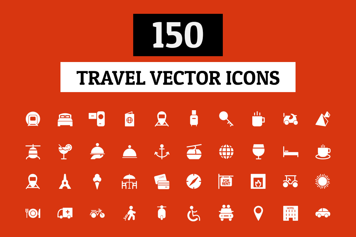 150 Travel Vector Icons, a Solid Icon by Creative Stall