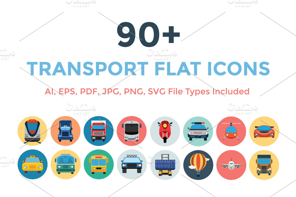 90+ Transport Flat Icons, an Icon by Creative Stall