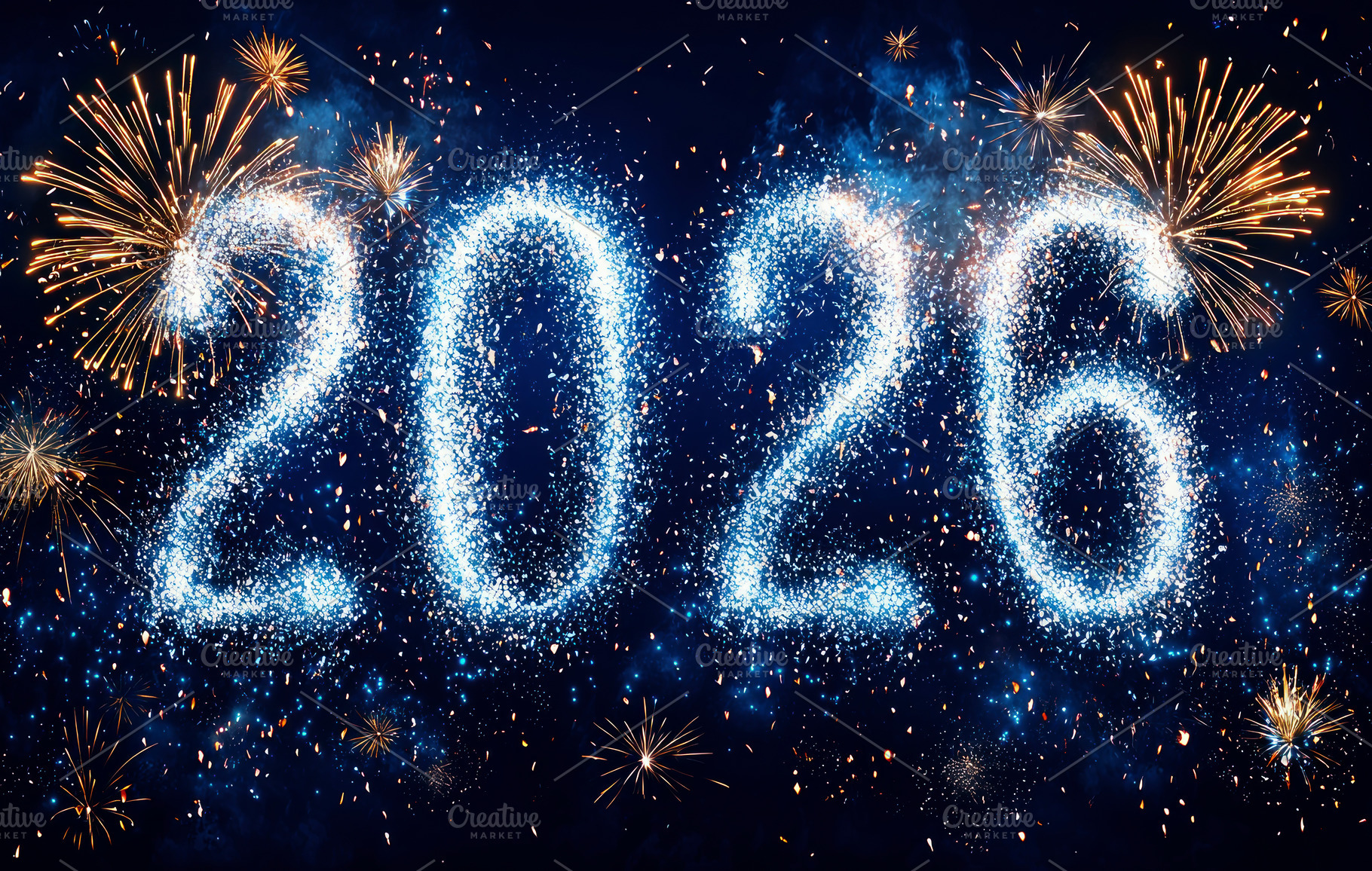 Radiant blue 2026 numbers formed from sparkles and surrounded by, a ...