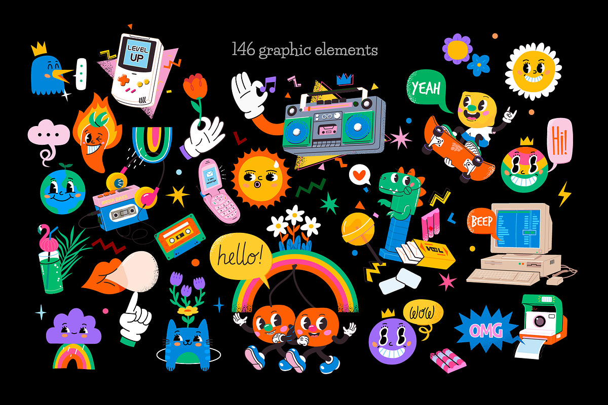 Trendy Cartoon Illustrations Set, an Illustration by Moonery's