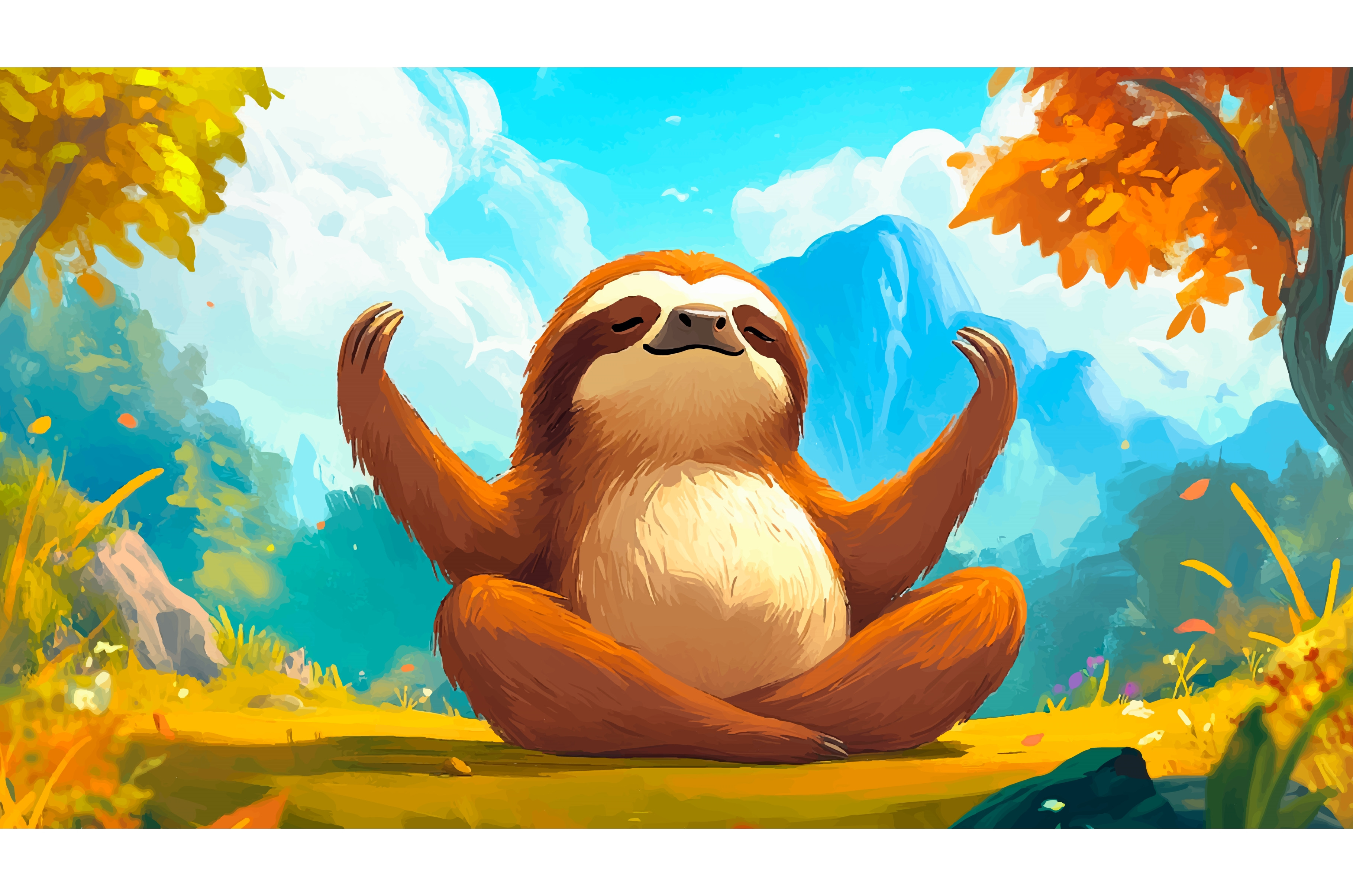 Sloth In Meditation Pose Cartoon, an Animal Illustration by LadadikArt