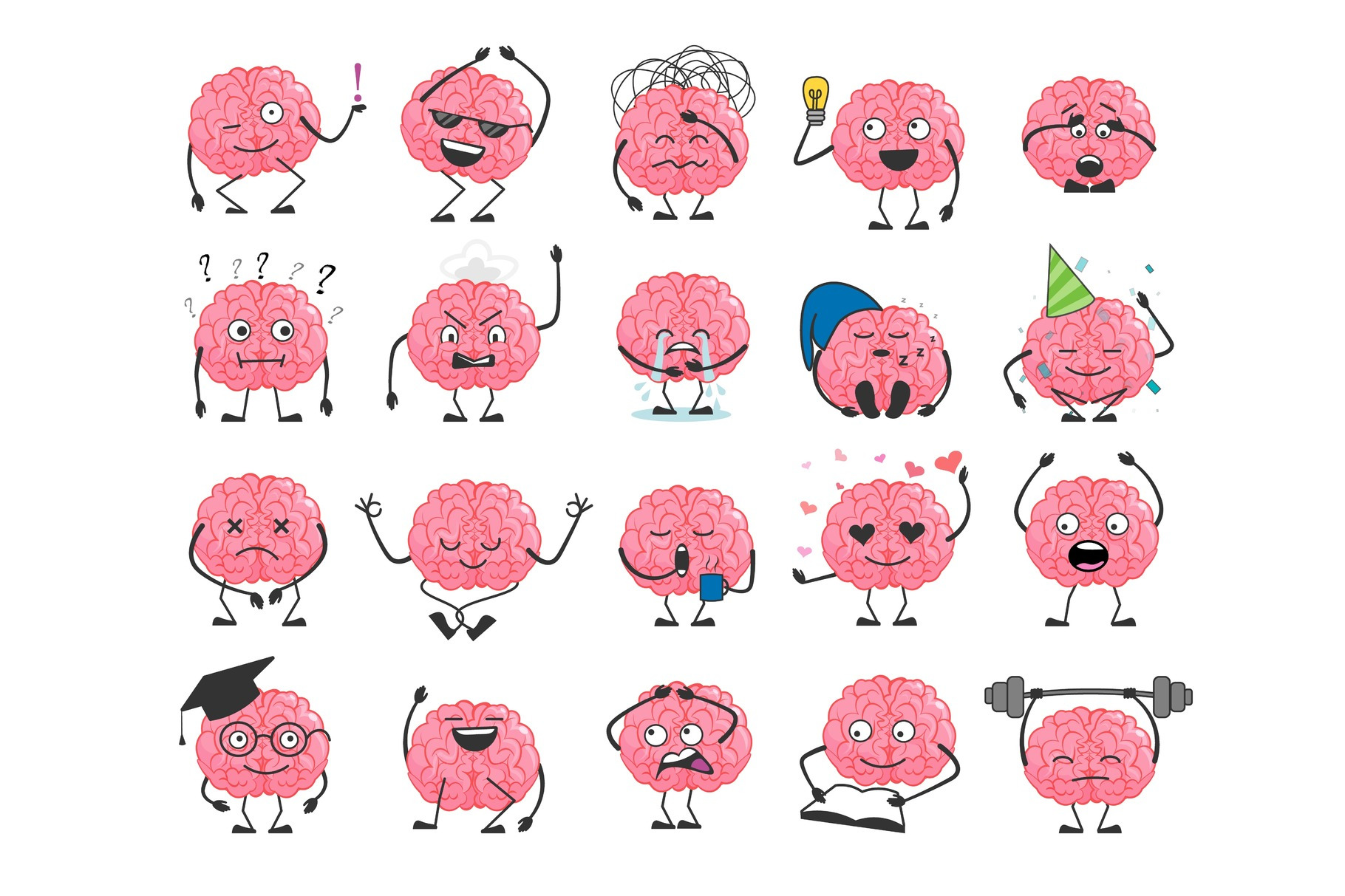 Brain cartoon character set with, an Education Illustration by ...