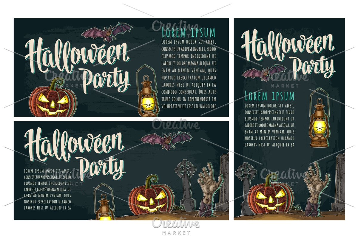Halloween bundle engraving, poster, an Illustration by MoreVector