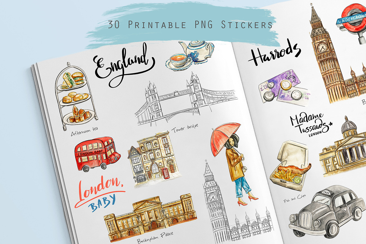 London travel clipart, an Illustration by Kate Snitser