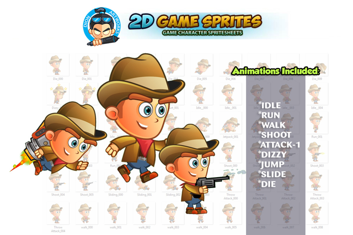 CowBoy 2D Game Sprites, an Illustration by DionArtworks