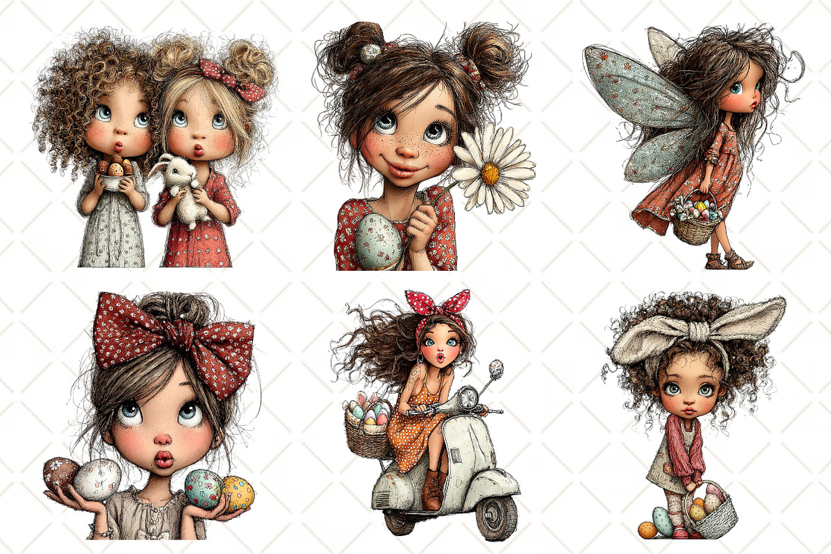 Whimsical Easter Girl Clipart, an Illustration by Black Bird Studio