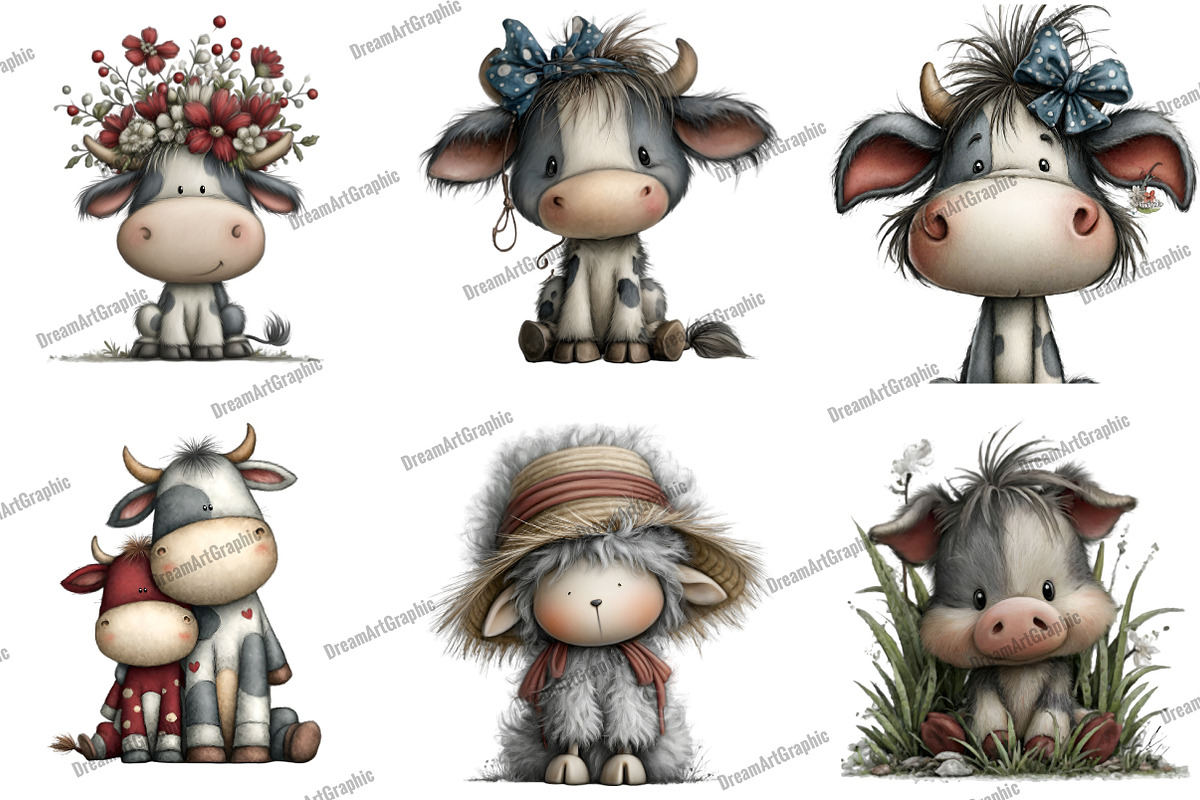 Whimsical Farm Animal Clipart, an Illustration by DreamArtGraphic