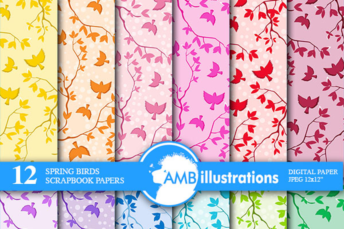 Spring Birds Digital Papers AMB-848, an Illustration by ...