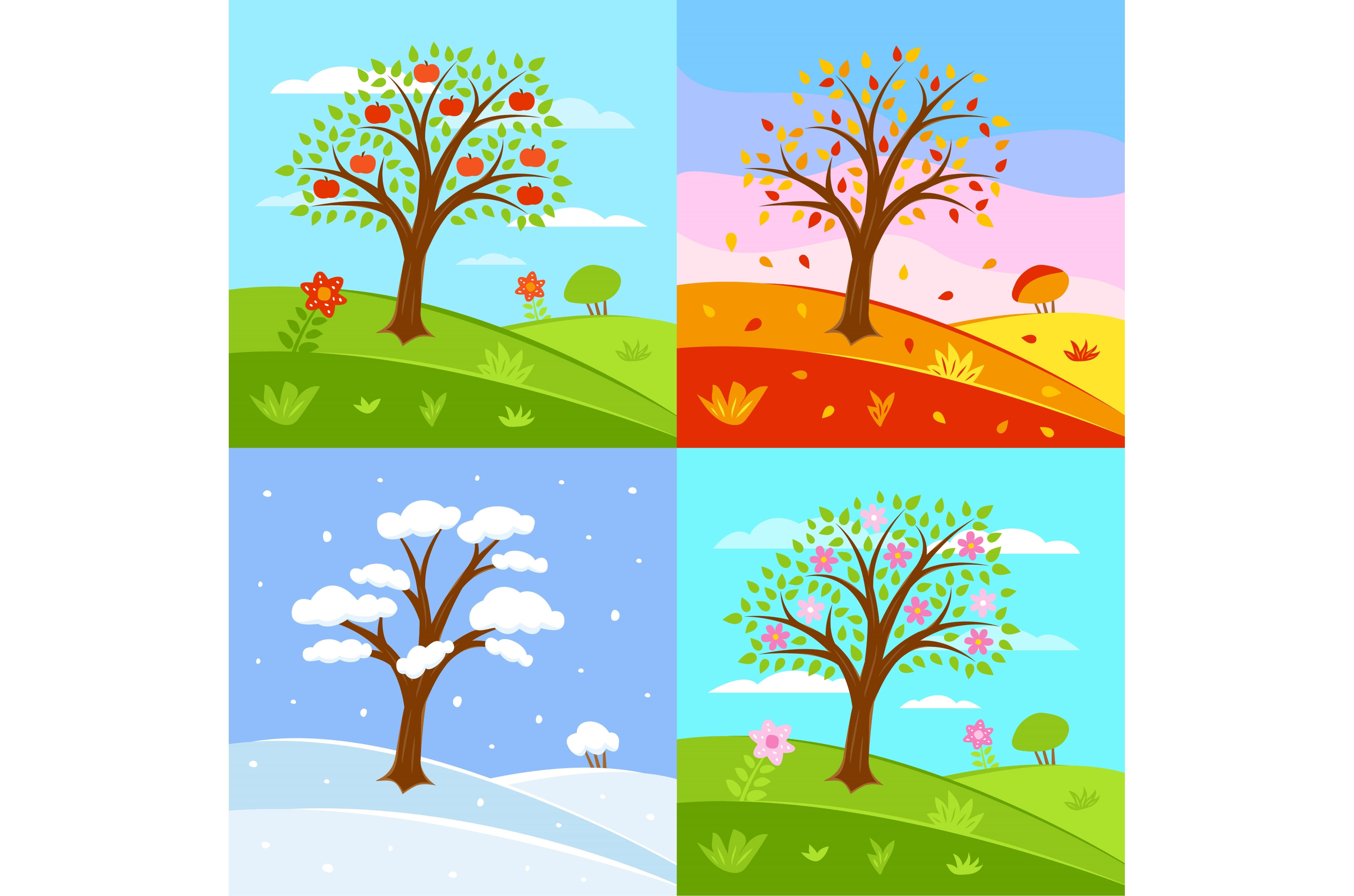 Vector set of seasons illustrations, a Decorative Illustration by IhorZigor
