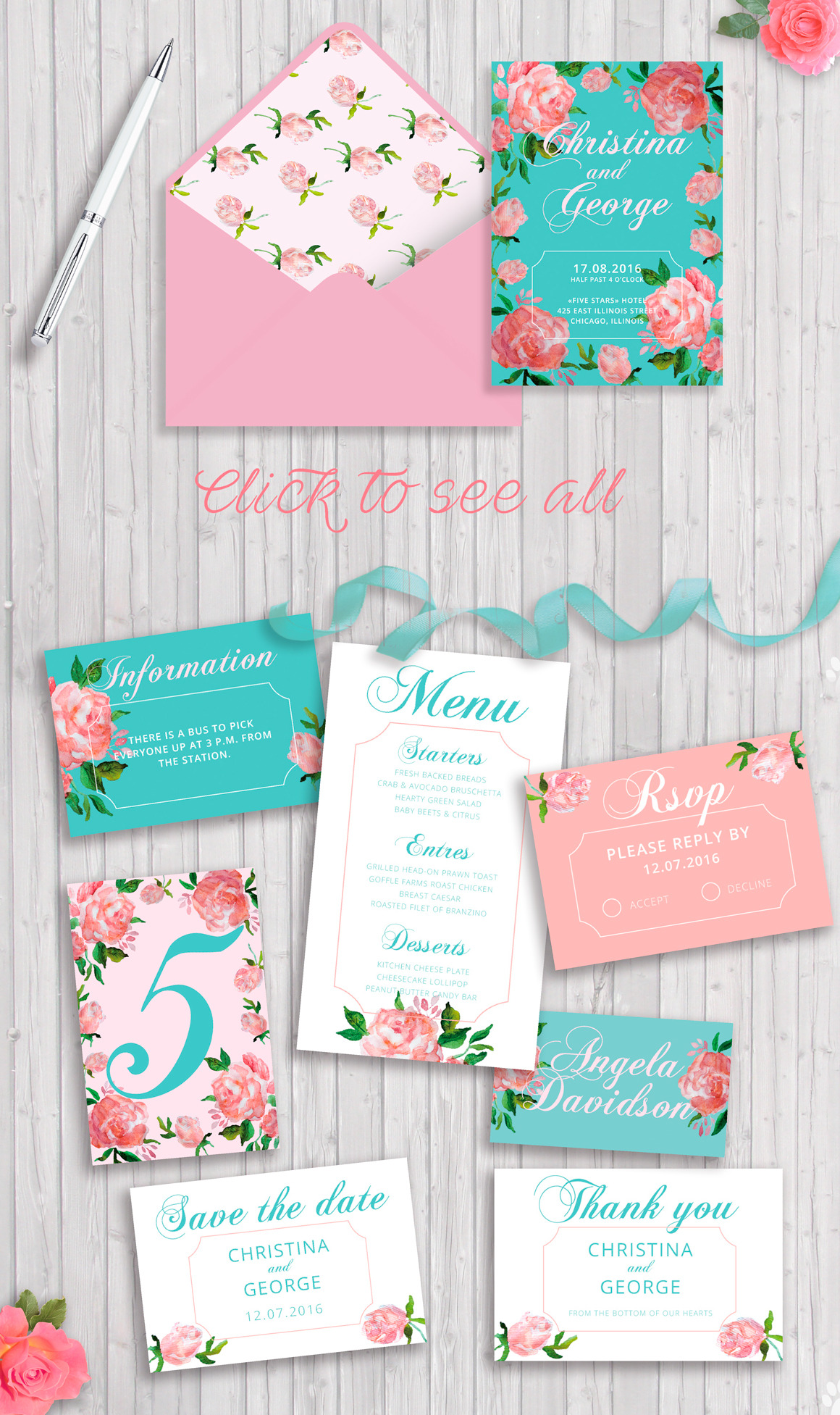Wedding Invitation Suit Mint color, an Invitation Template by Inna ...