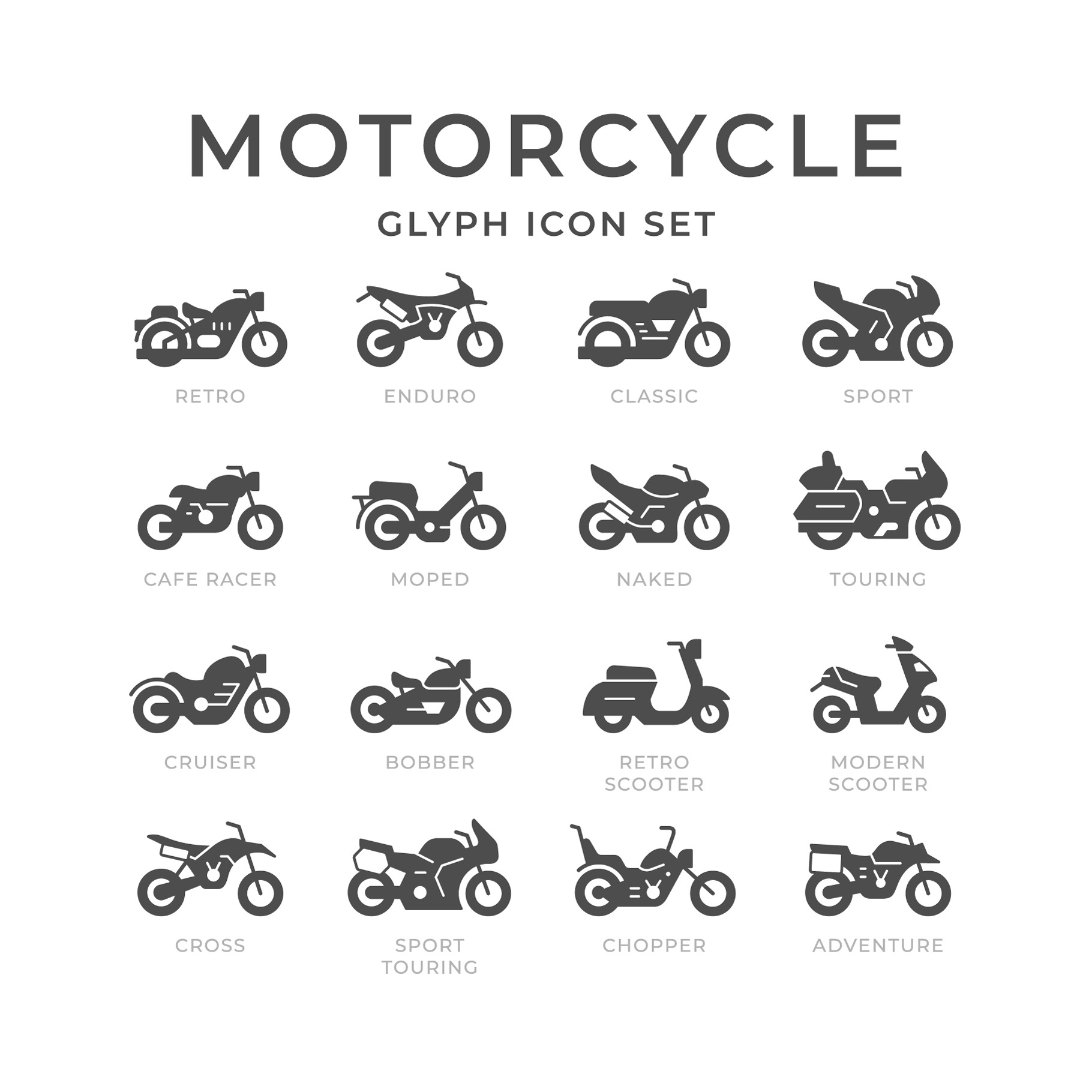 Set Glyph Icons of Motorcycle | Icons ~ Creative Market