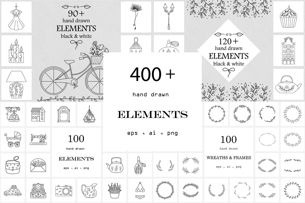 Hand Drawn Logo Elements 4 in 1, a Decorative Illustration by ...