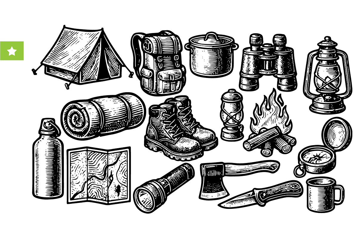 Camping Gear Vintage, an Object Graphic by RT Studio