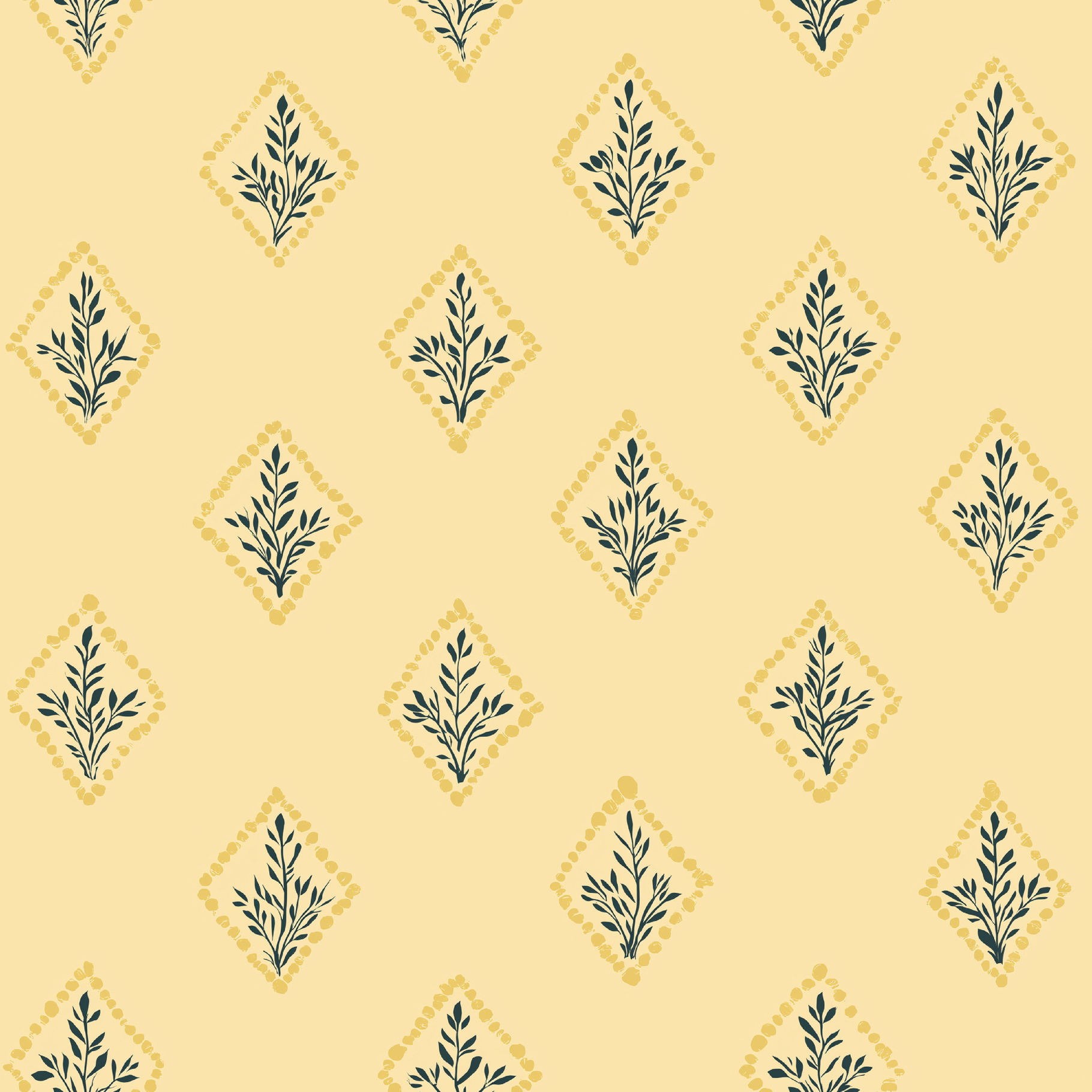 Seamless pattern. Seamless floral botanical pattern with yellow diamond ...