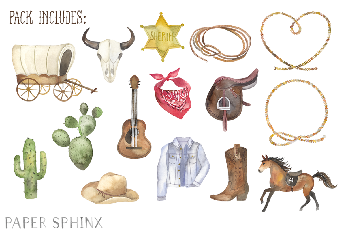 Watercolor Western Clipart, an Illustration by PaperSphinx | Creative ...