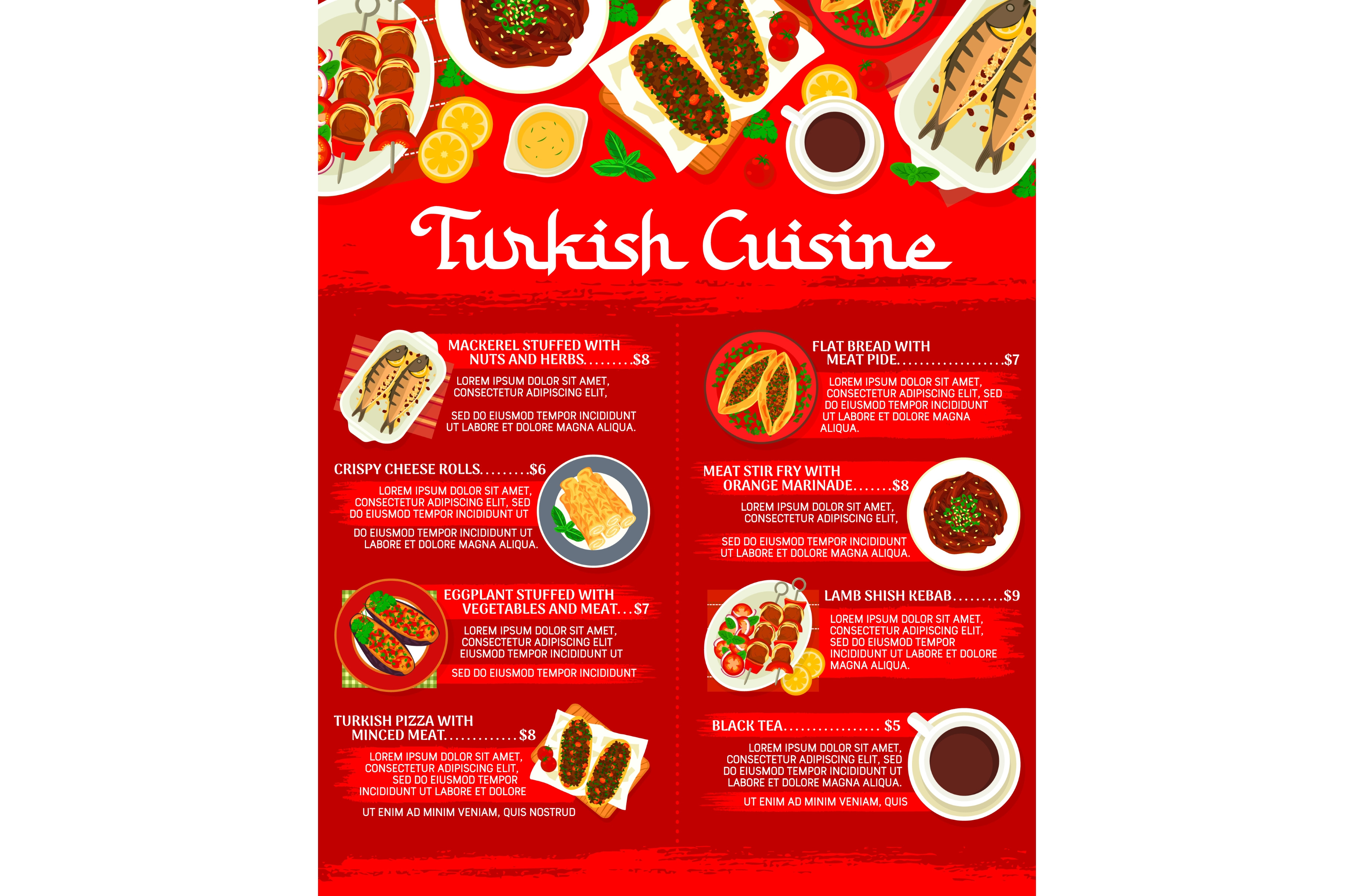 Turkish cuisine menu template, a Food Illustration by Vector Tradition