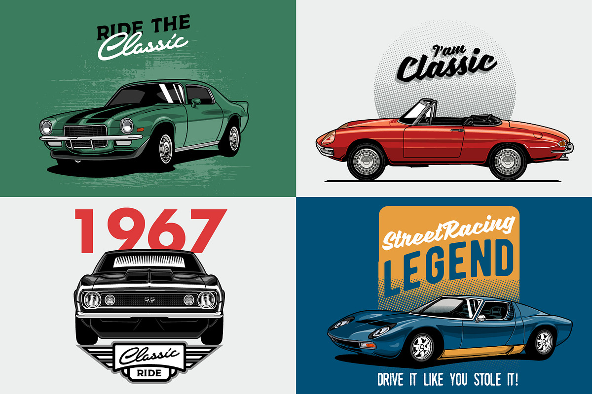 Classic Car Vector Pack vol 4, a Transportation Illustration by The ...