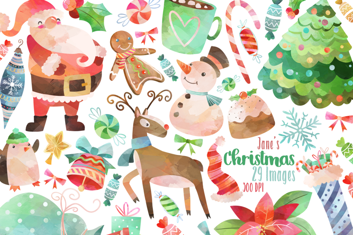 Watercolor Christmas Clipart, an Illustration by DigitalArtsi