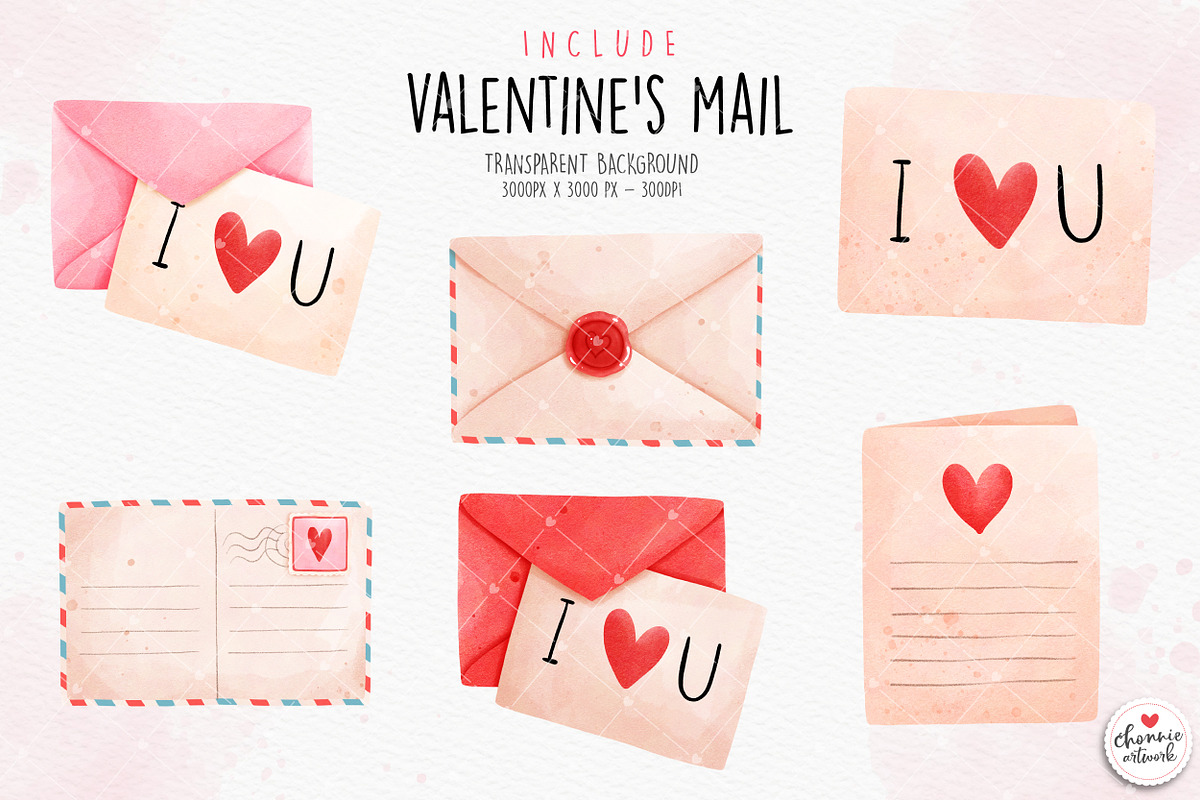 Valentine mail clipart, valentine's, an Illustration by Chonnieartwork