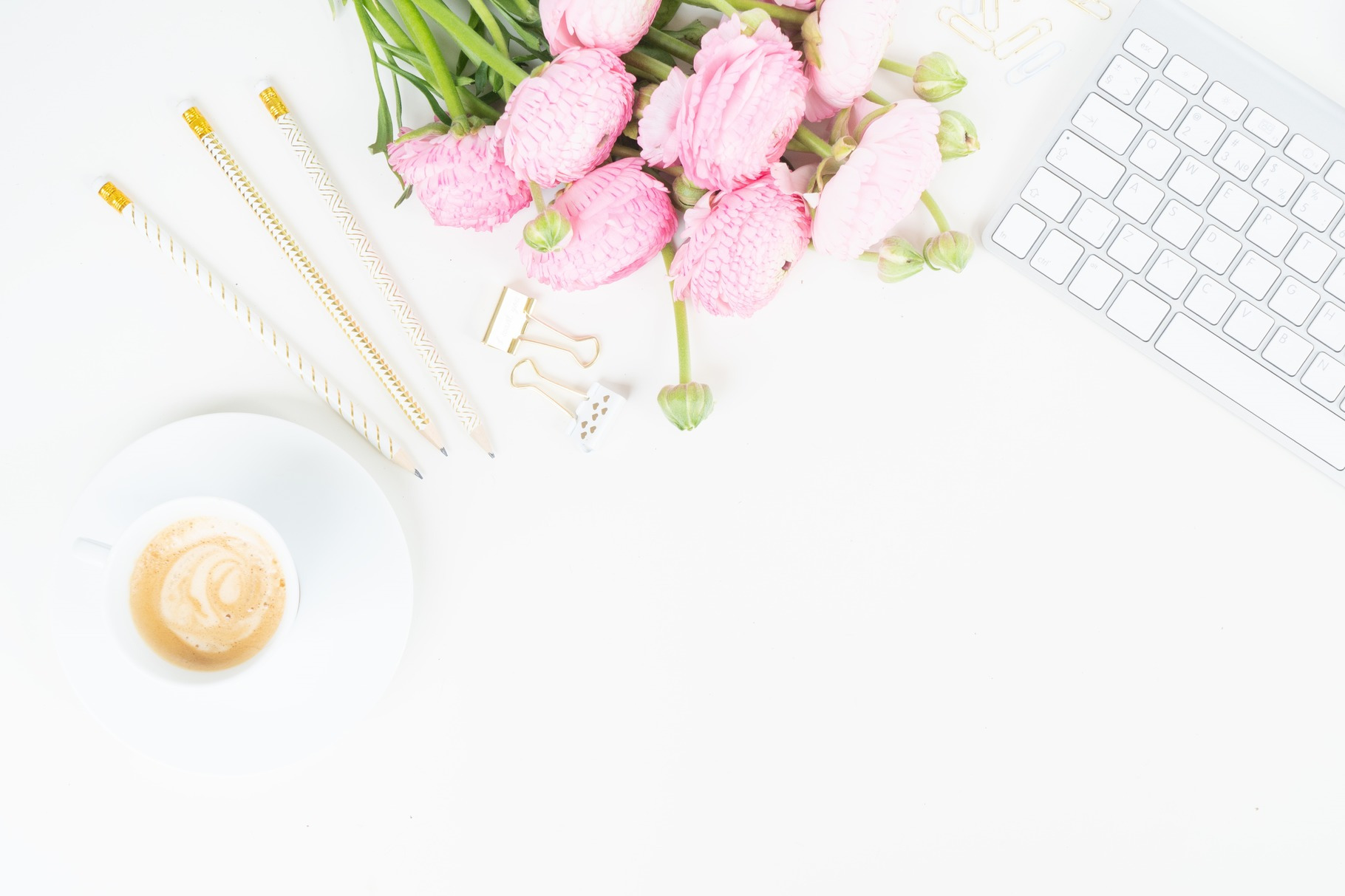 Top view home office workspace featuring flat, lay, and desk, a ...