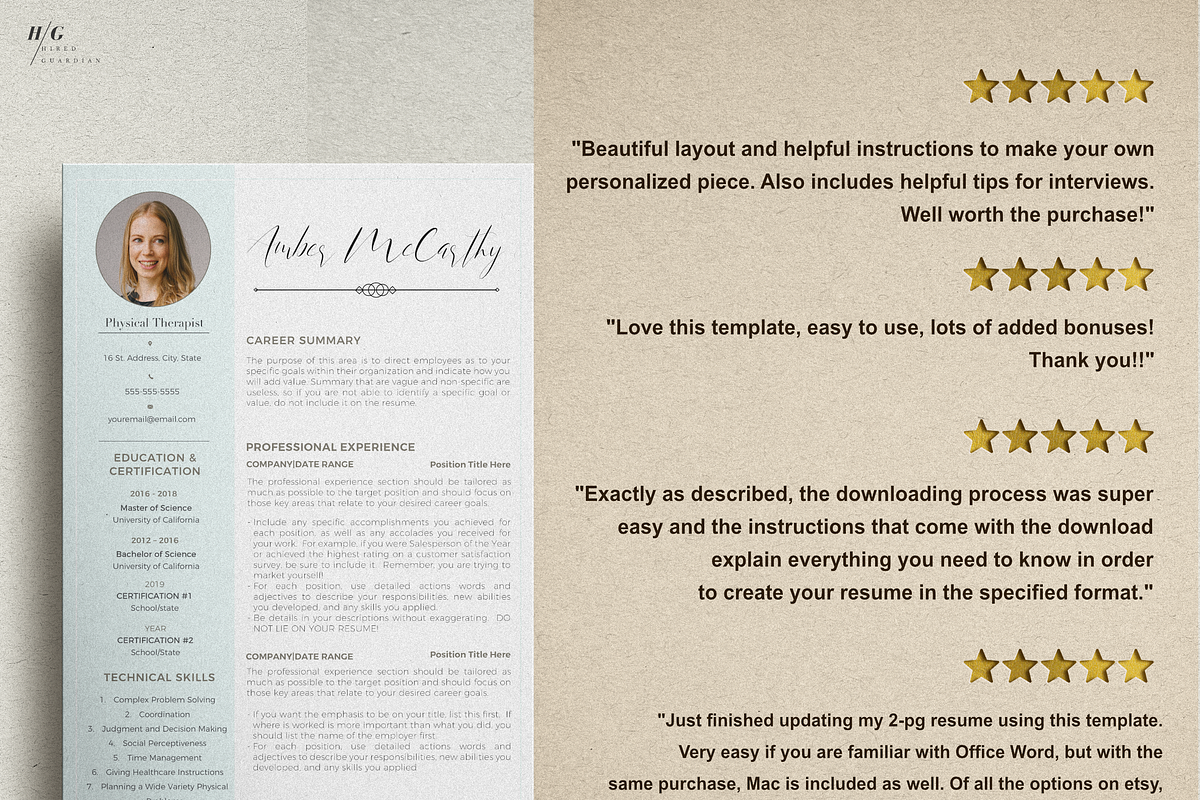 Resume Template / CV - Amber, a Resume Template by Hired Guardian