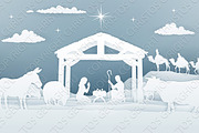 Nativity Christmas Scene Paper Art Style | Animal Illustrations ...