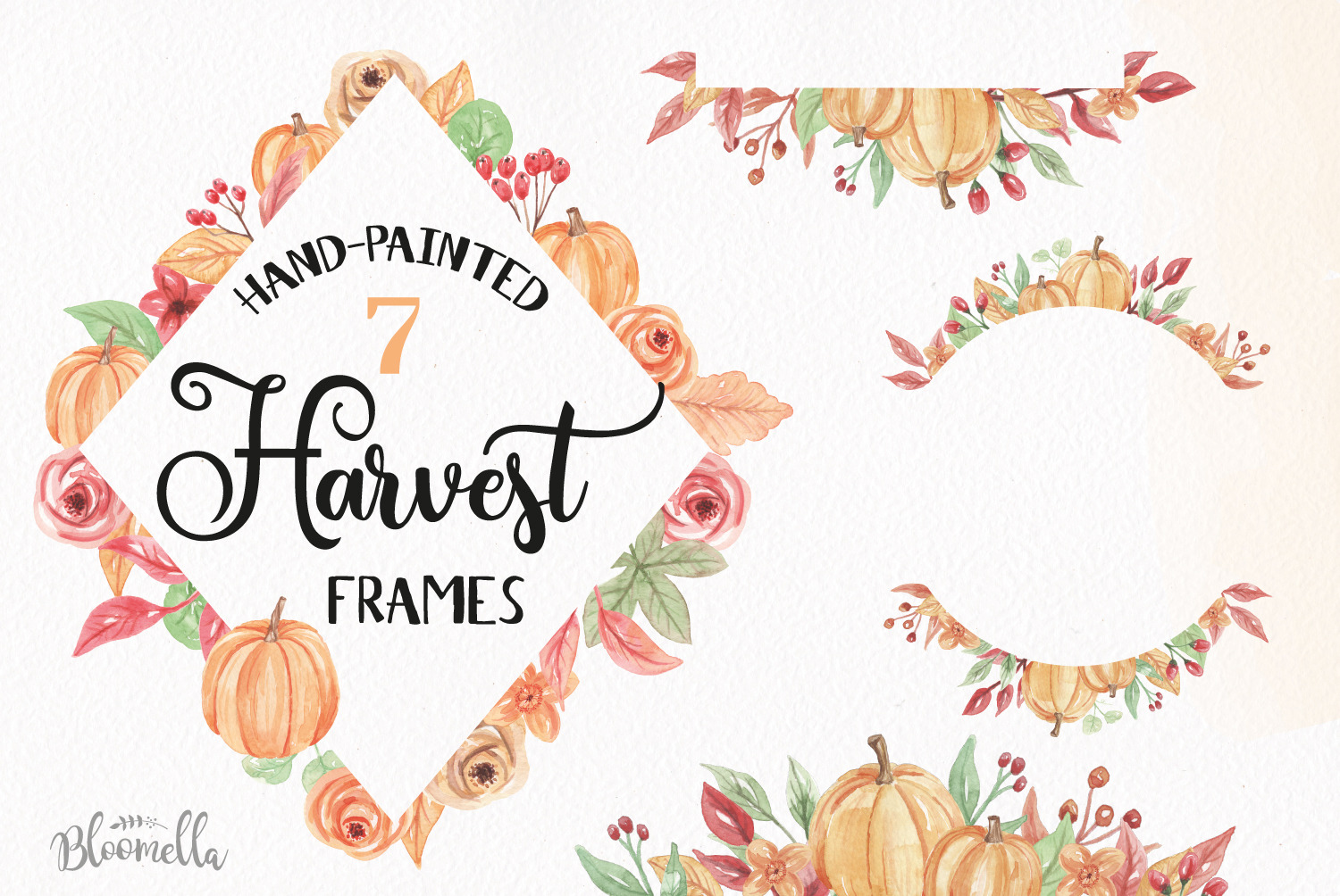Pumpkin Frames Clipart Watercolor, an Illustration by Bloomella