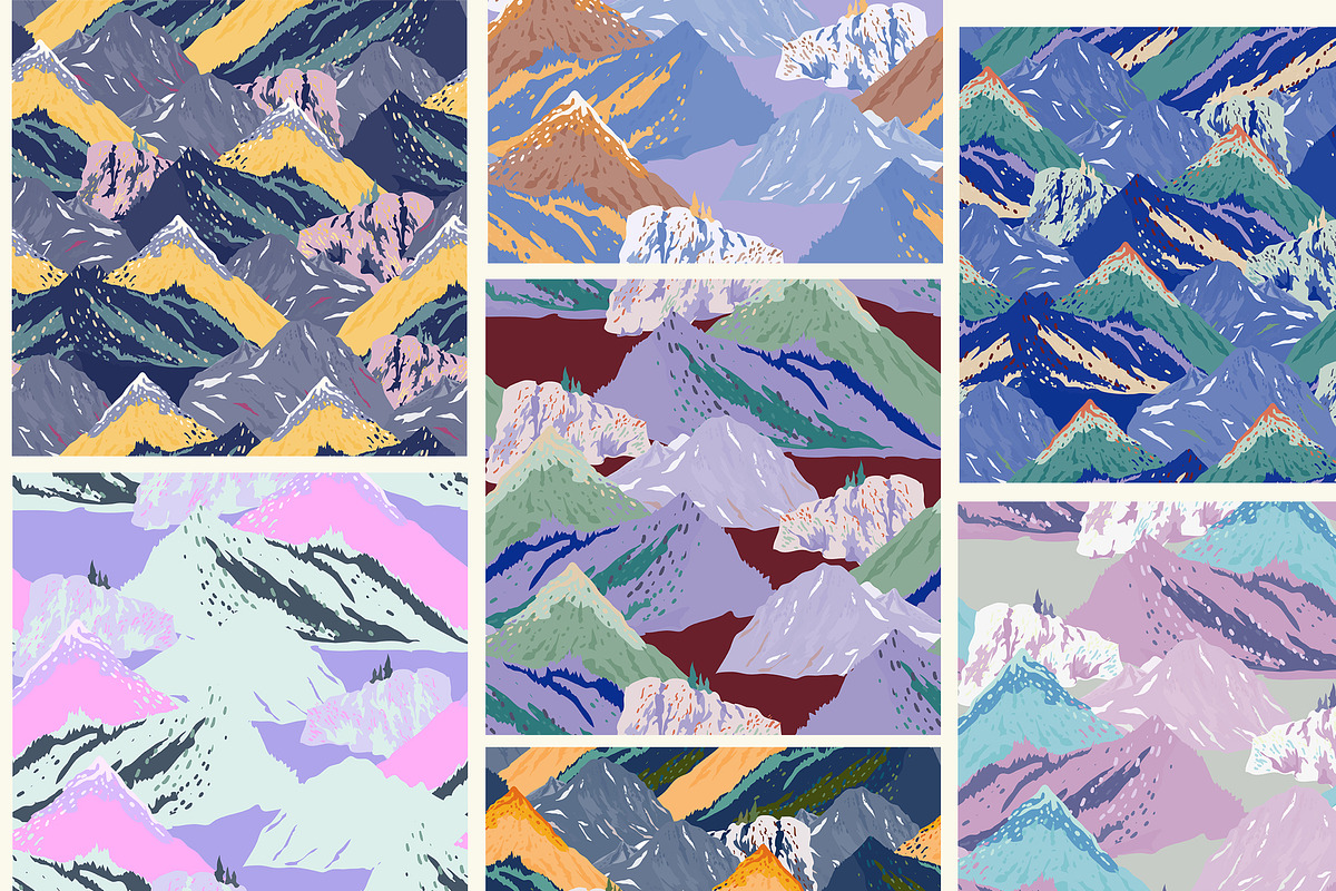 Mountains seamless vector set, a Pattern Graphic by PatternsBlooming