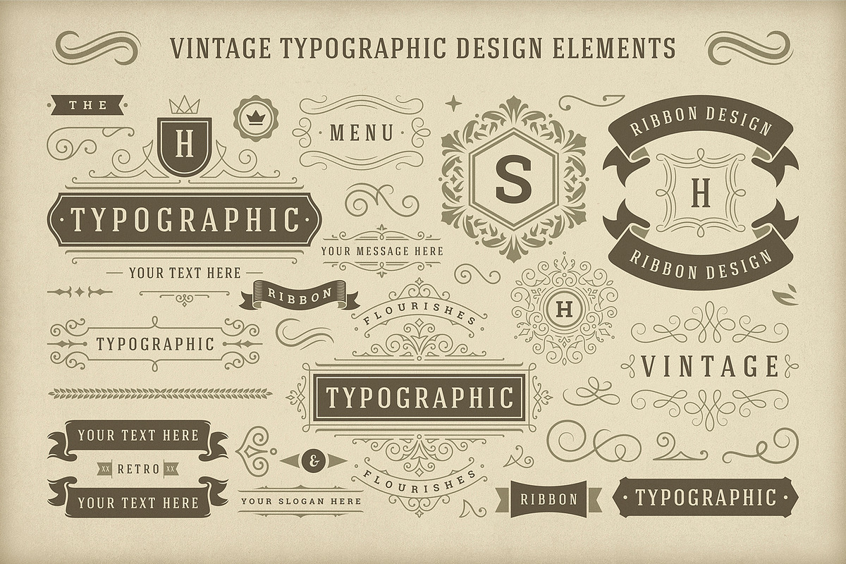 Vintage Typographic Design Elements, an Object Graphic by Vasya Kobelev