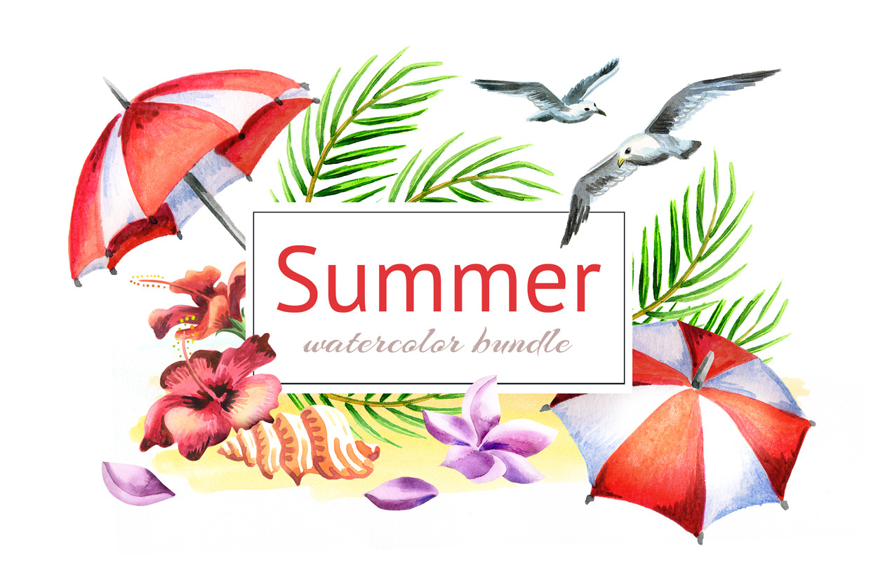 Summer time. Watercolor bundle | Background Graphics ~ Creative Market
