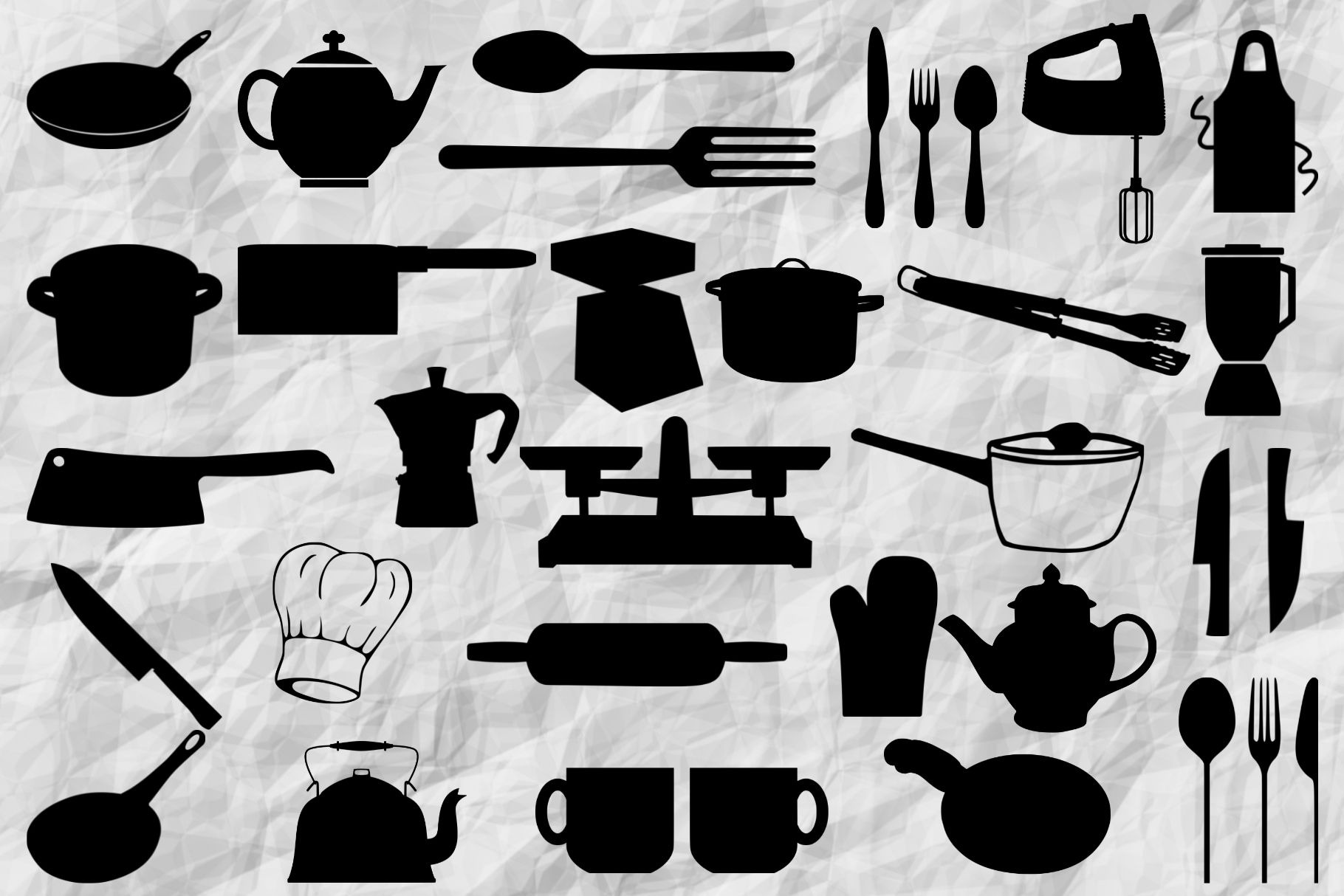 Kitchen Utensils Silhouette, a Food Illustration by newminddesign