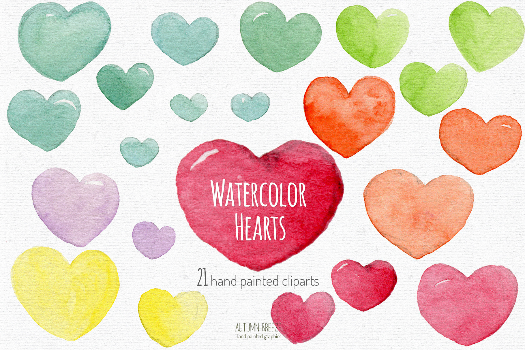 Watercolor hearts clipart, a Seasonal Illustration by Autumn Breeze