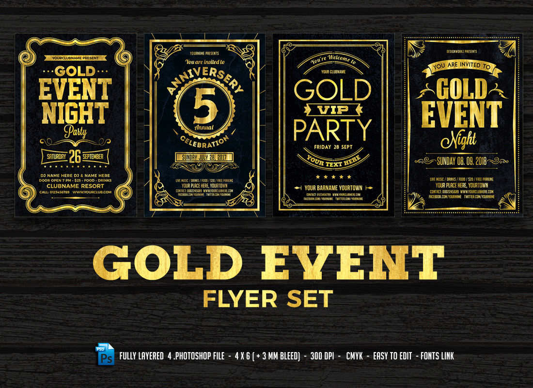 Gold Event Flyers Set, a Flyer Template by DesignWorkz