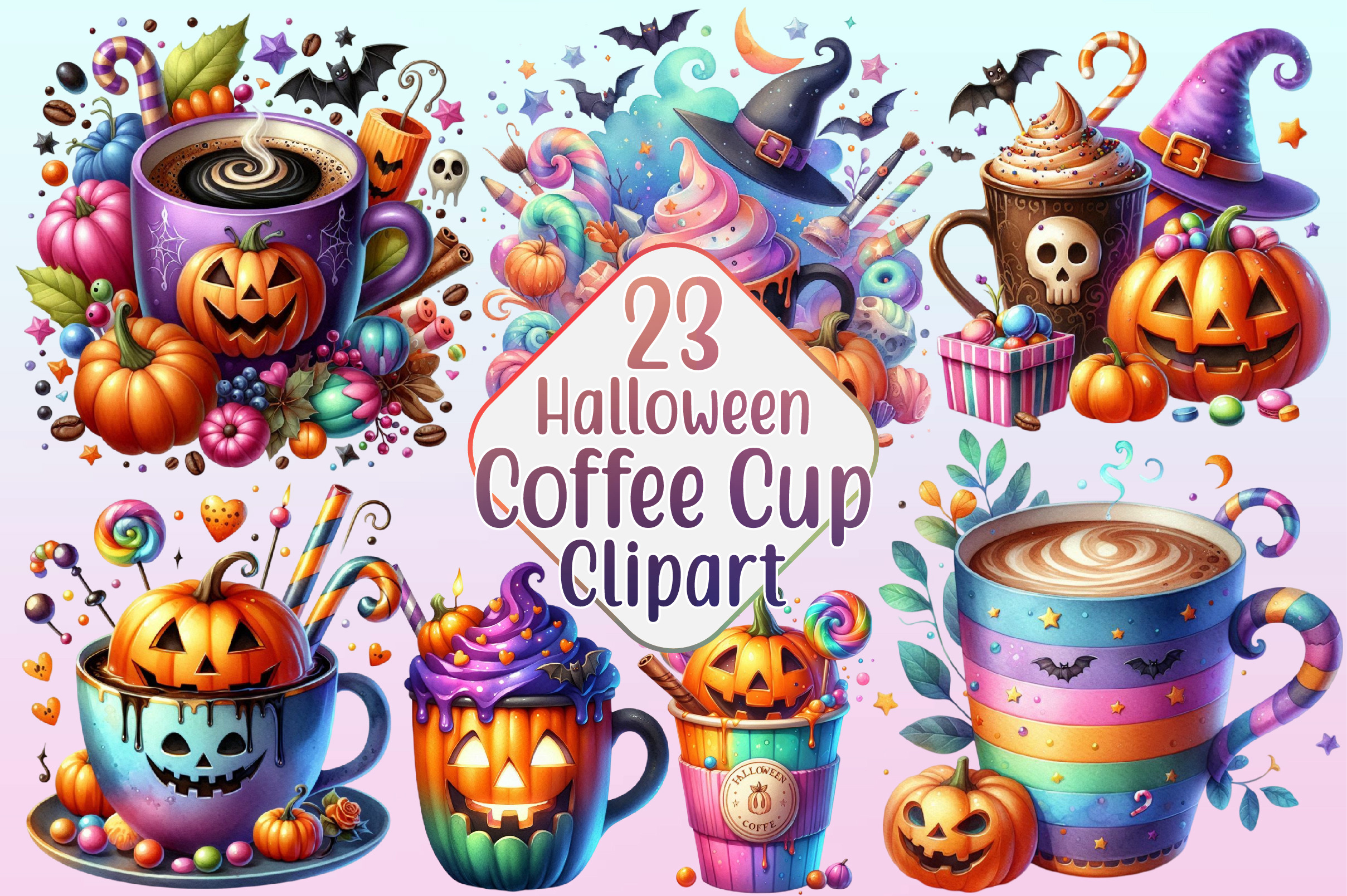 Halloween Coffee Cup Clipart Bundle, a Work Illustration by designhome