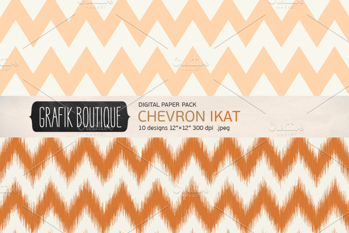 Chevron ikat digital papers, a Pattern Graphic by GrafikBoutique