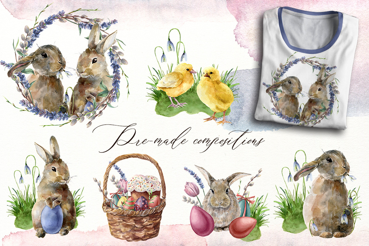 Happy Easter. Watercolor bundle