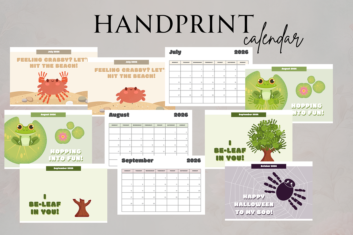 HANDPRINT CALENDAR FOR KIDS, a Wallpaper Graphic by Daring Digies