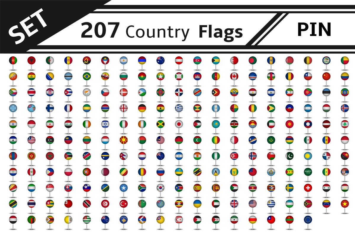 set 207 country flag pin, an Illustration by noche