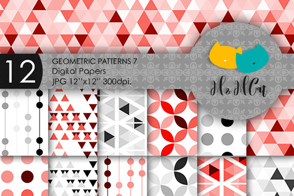 12 Geometric Digital Papers, a Pattern Graphic by Miss and Mister Cat ...