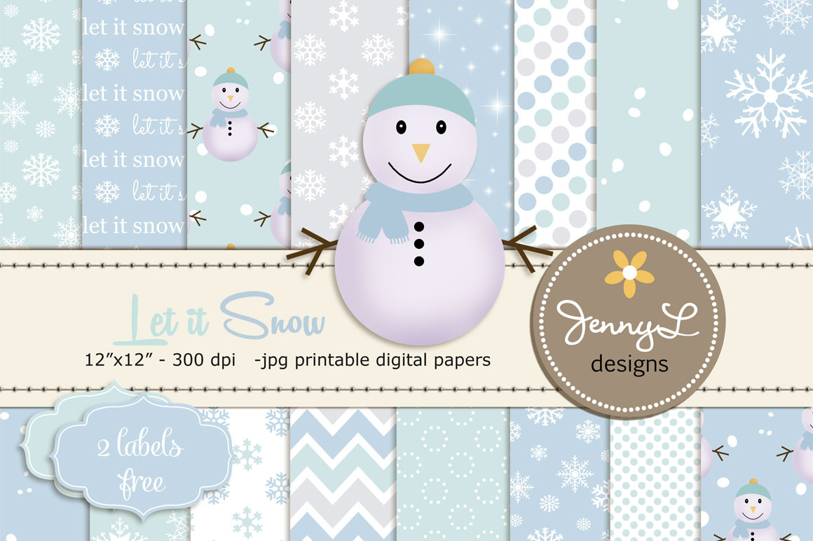 Snowman Digital Papers & Clipart, an Illustration by JennyL Designs