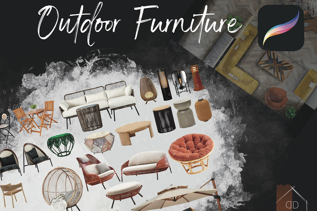 Procreate Cutouts Outdoor furniture, a Shape Add-On by bydidea.design