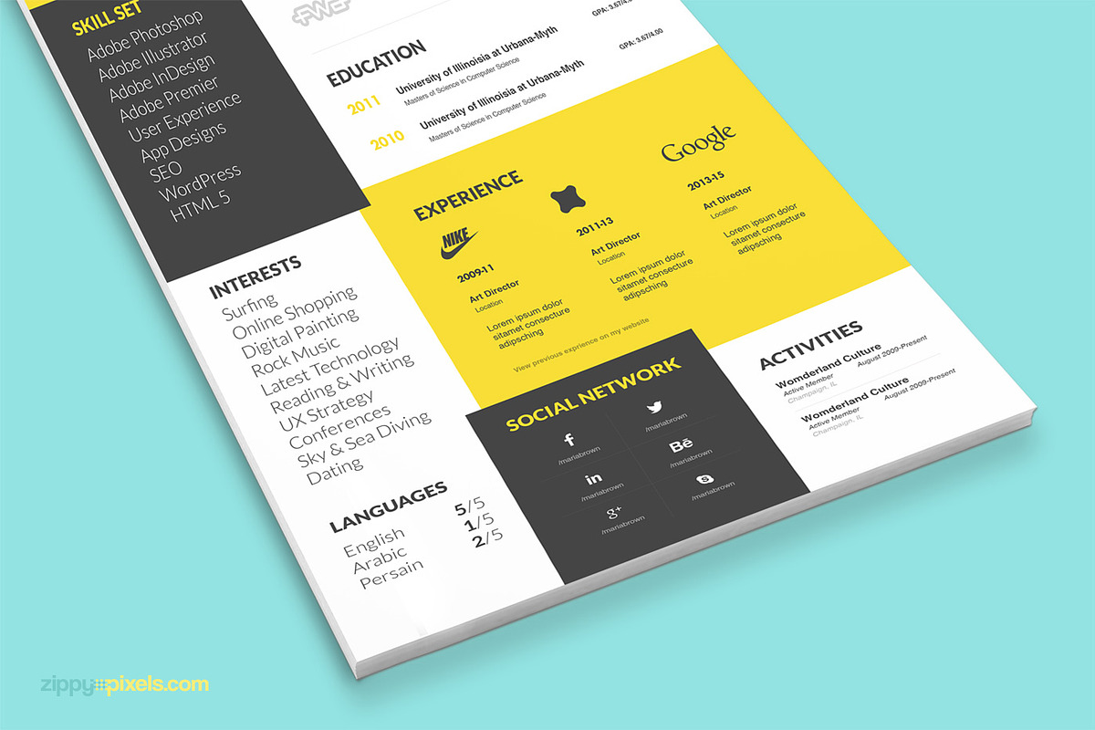 Cool Resume For Creative Designers, a Resume Template by ZippyPixels